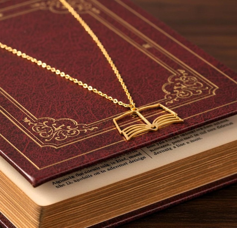 Open Book Necklace Book Lover Gift, Sterling Silver Literary Jewelry ...