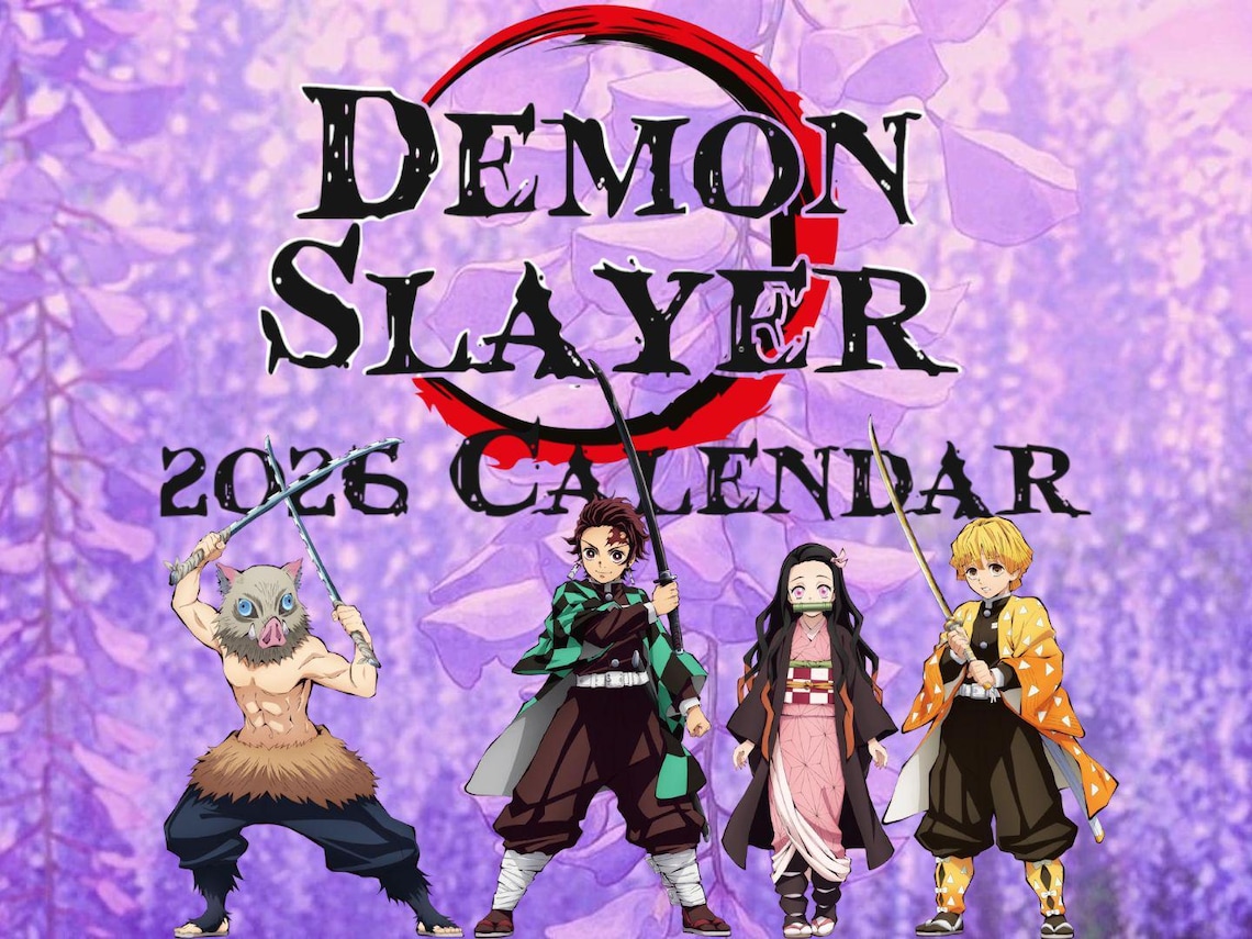 Full 2026 Demon Slayer Physical Wall Calendar Tanjiro, Mitsuri, Obanai ...