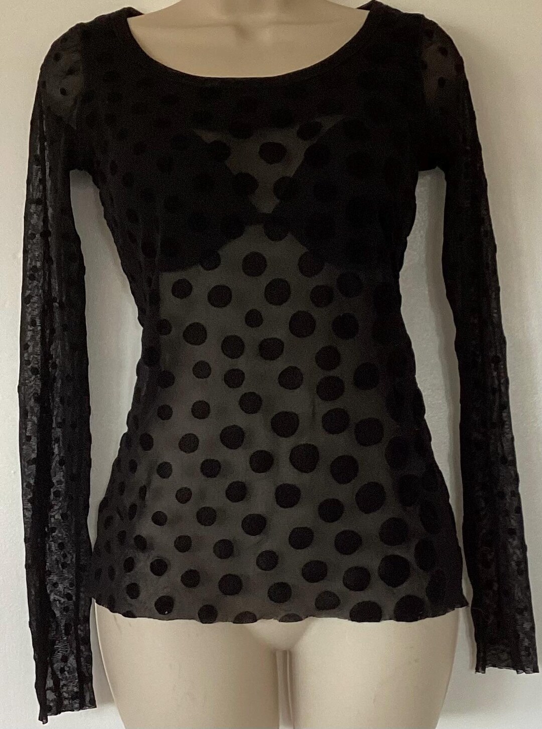 Fuzzi Elegant Vintage Sheer Black Spotted Top - Etsy
