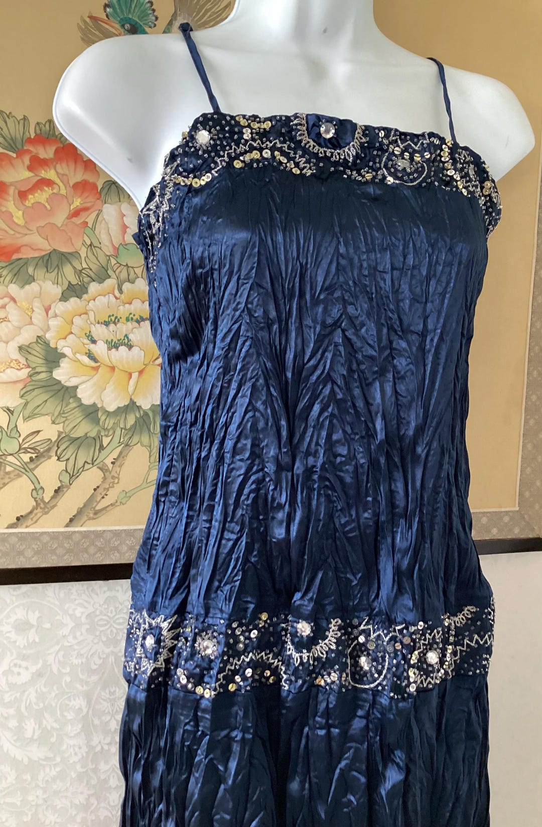 90s Silky Dark Blue Sequin 20s Style Dress - Etsy