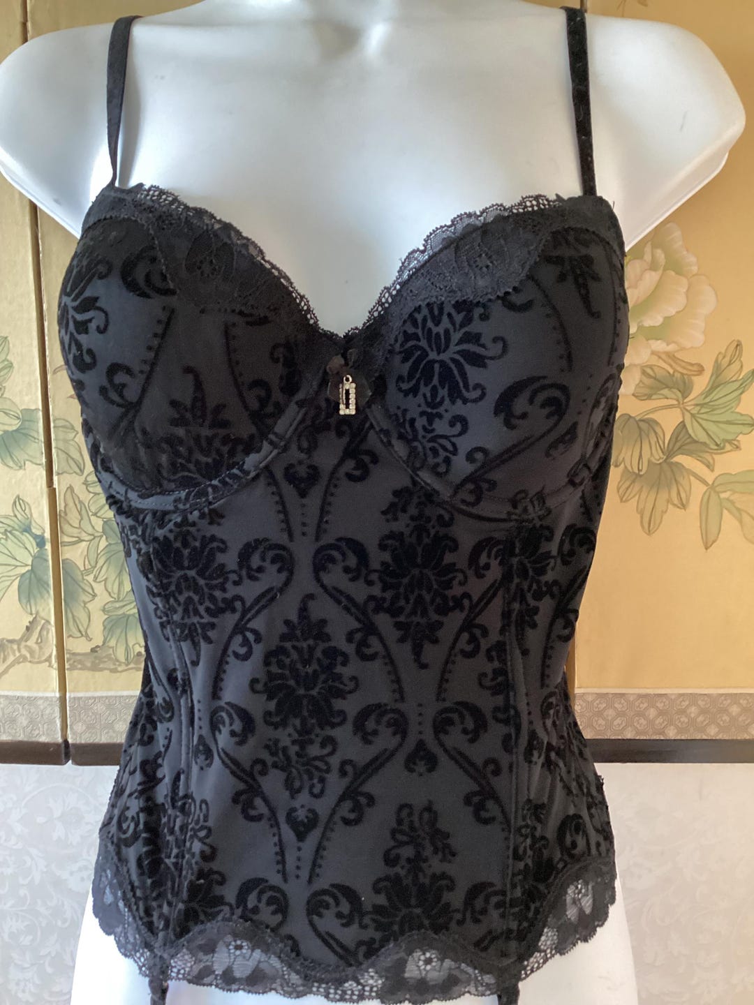Sarah Spencer Black Floral Corset Suspenders Basque - Etsy