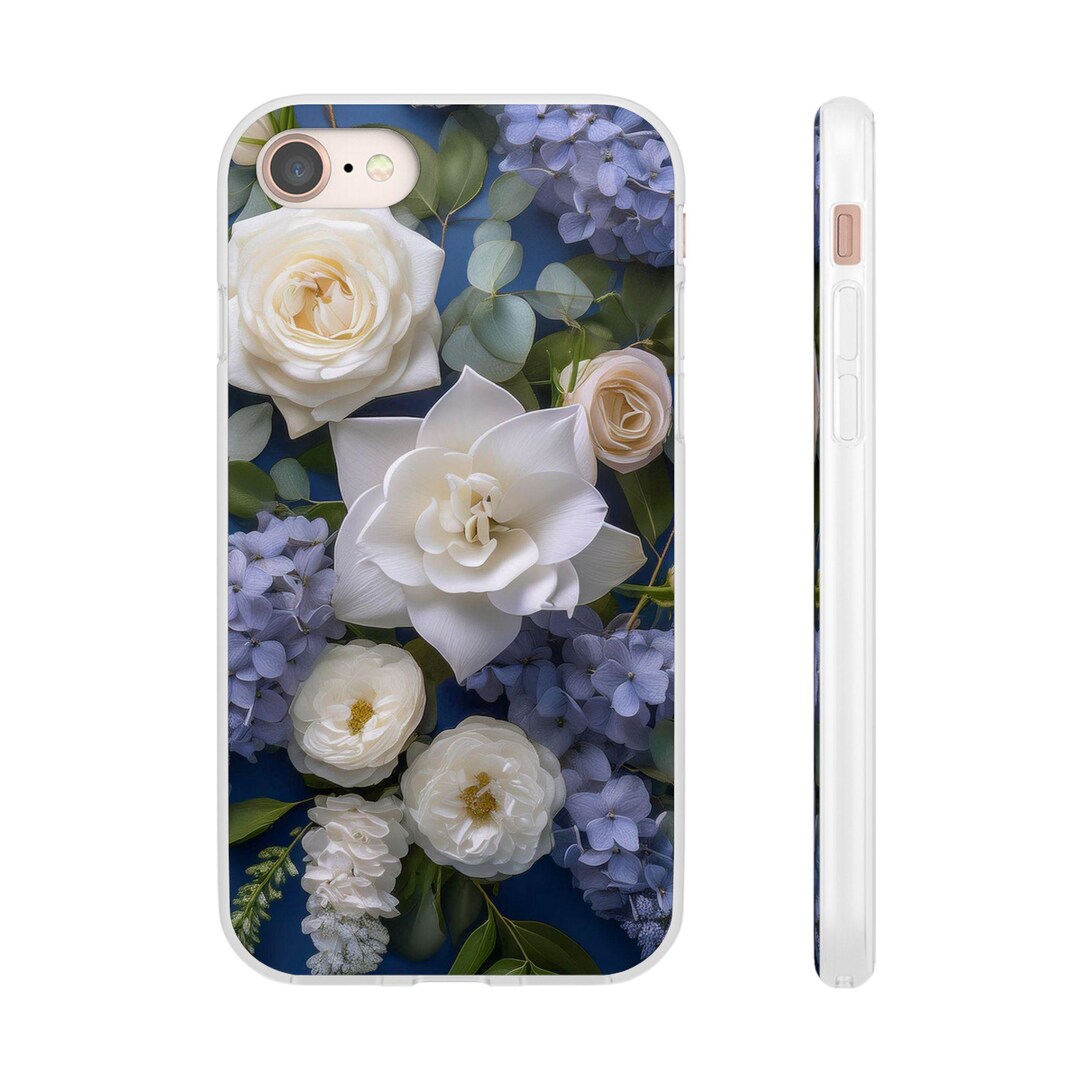 Periwinkle Ivory Hydrangea Floral Design Flexible Phone Case for iPhone ...