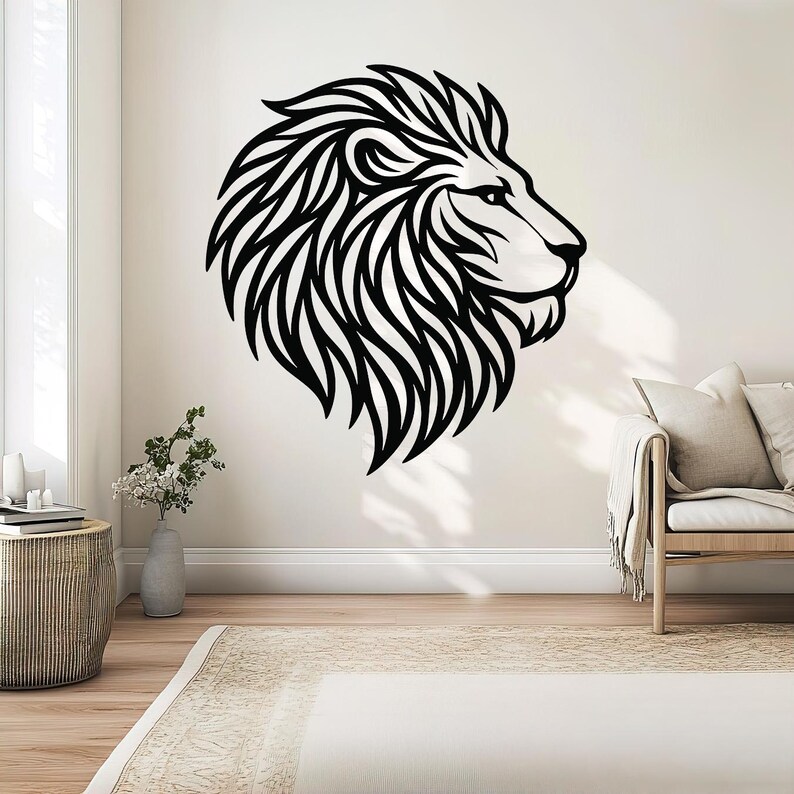 Lion Head Illustration Line Art – Dxf, Ai, Eps, Png Cut File for Laser ...