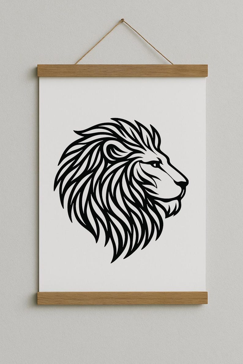 Lion Head Illustration Line Art – Dxf, Ai, Eps, Png Cut File for Laser ...