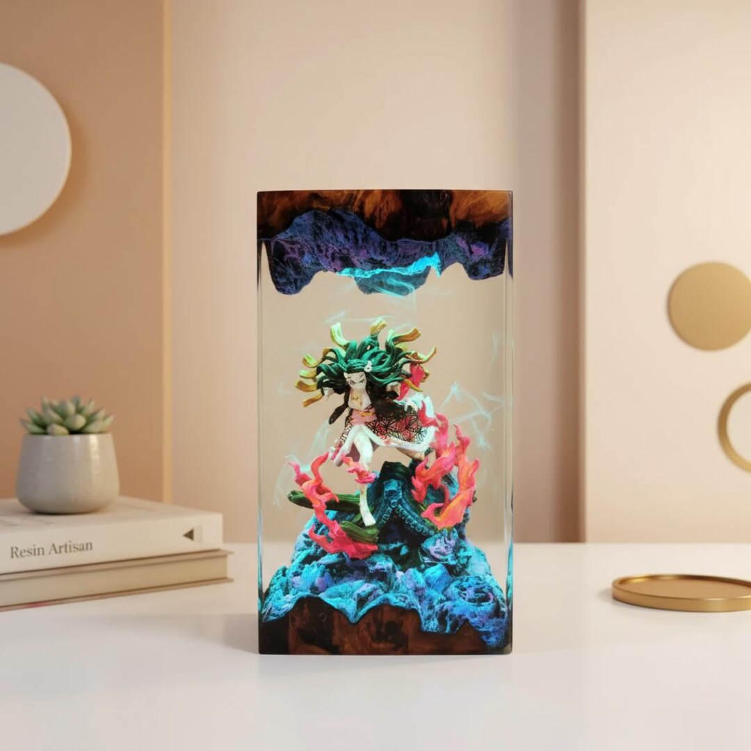 Epoxy Resin Nezuko Lamp, Demon Slayer Anime Figure Night Light ...