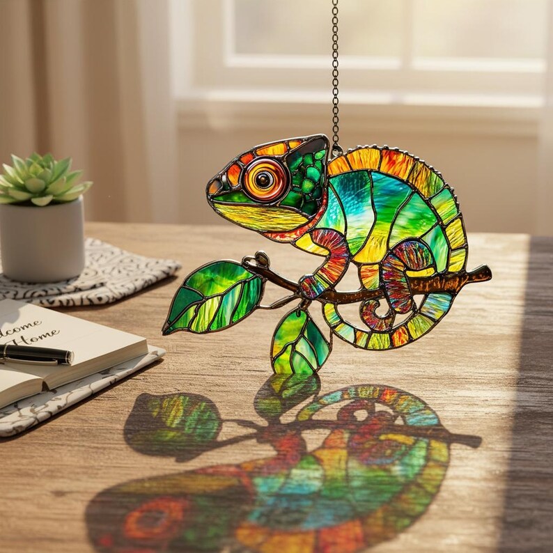 Handcrafted Resin Chameleon Suncatcher, Bright Acrylic Window Ornament ...