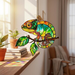 Handcrafted Resin Chameleon Suncatcher, Bright Acrylic Window Ornament ...