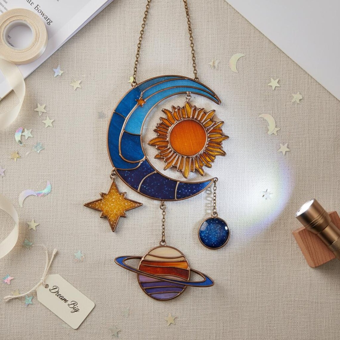 Acrylic Solar System Window Decor, Mystical Moon Sun Catcher, Space ...