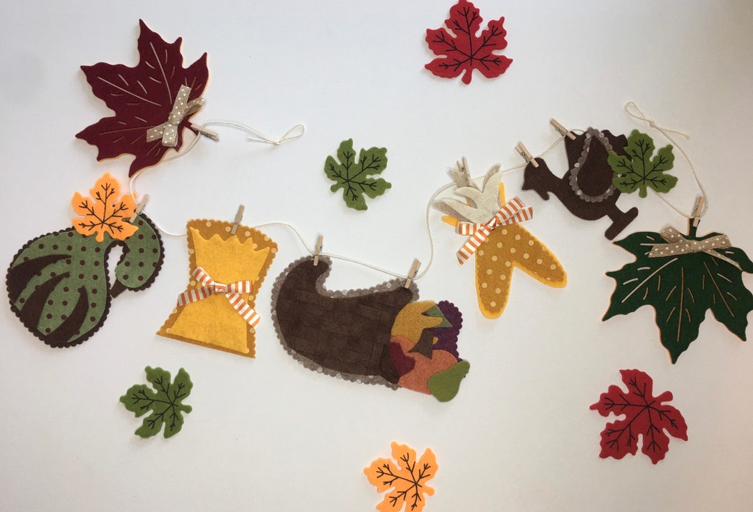 Thanksgiving Felt Cornucopia Turkey Corn Gourd Leaf Banner Garland ...