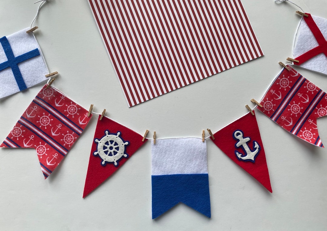 Nautical Boating Felt Flag Banner, Seafaring Pennants, Anchor Garland ...