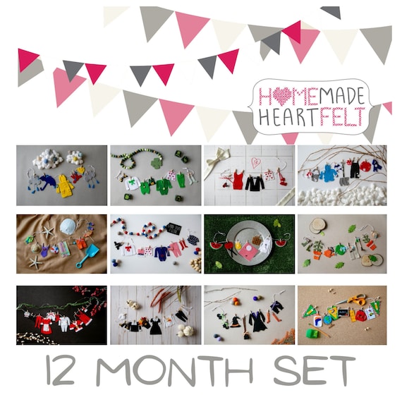 Set of 12 Miniature Felt Clothesline Banners for Every Month | Etsy