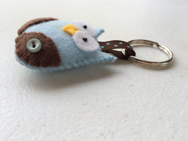 Owl Felt Blue & Brown Keychain - Etsy