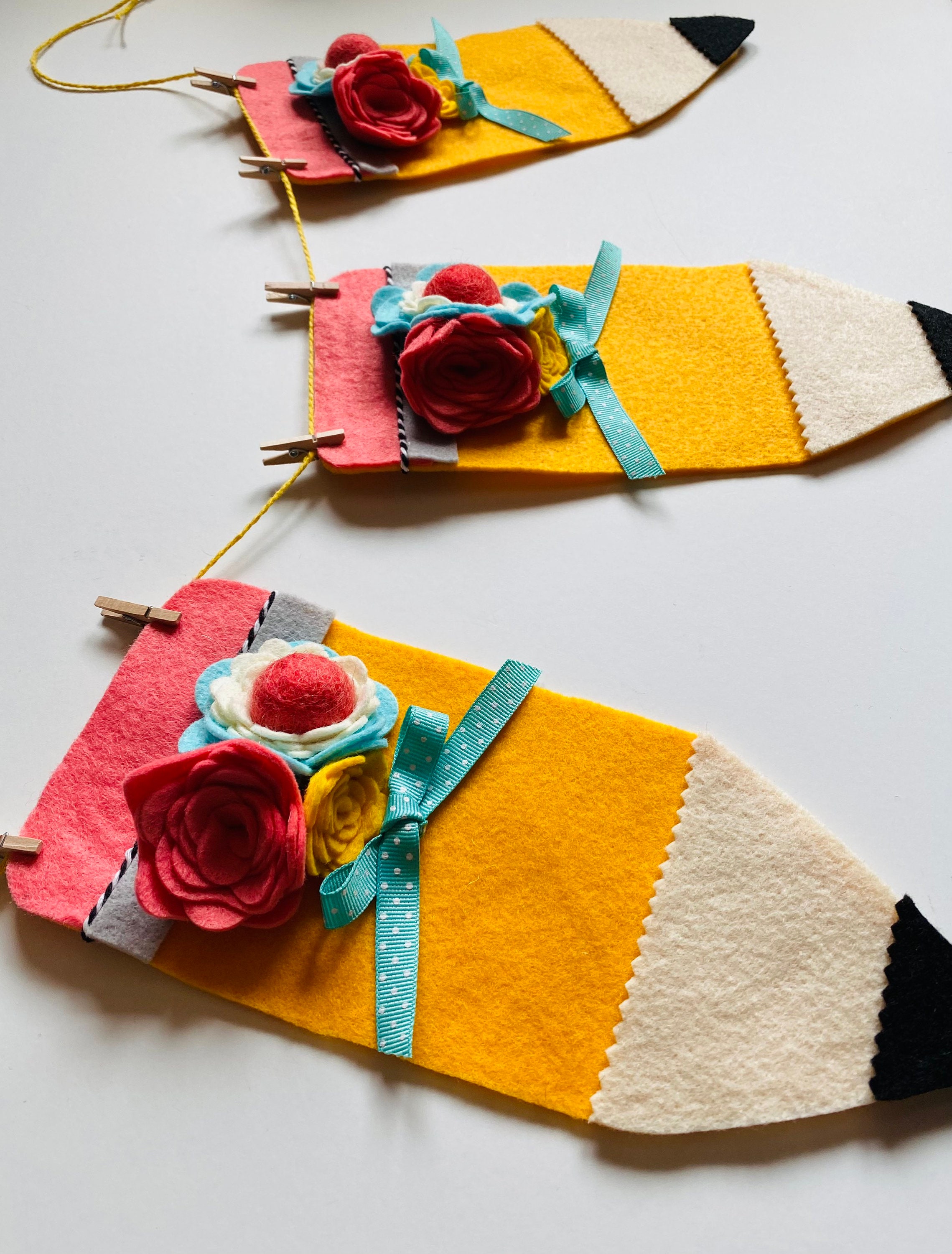 Pencil Flag Pennant Banner School Bunting Felt Flower Garland Teacher ...