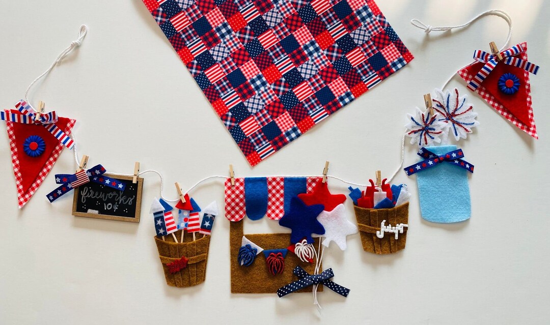Firework Stand Banner, Miniature Felt 4th of July Garland, Firecracker ...