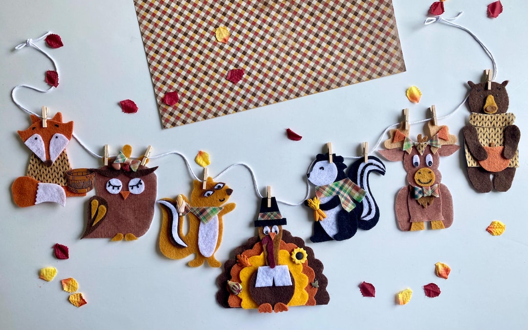 Thanksgiving Animals Banner, Autumn Forest Garland, Fall Turkey Bunting ...
