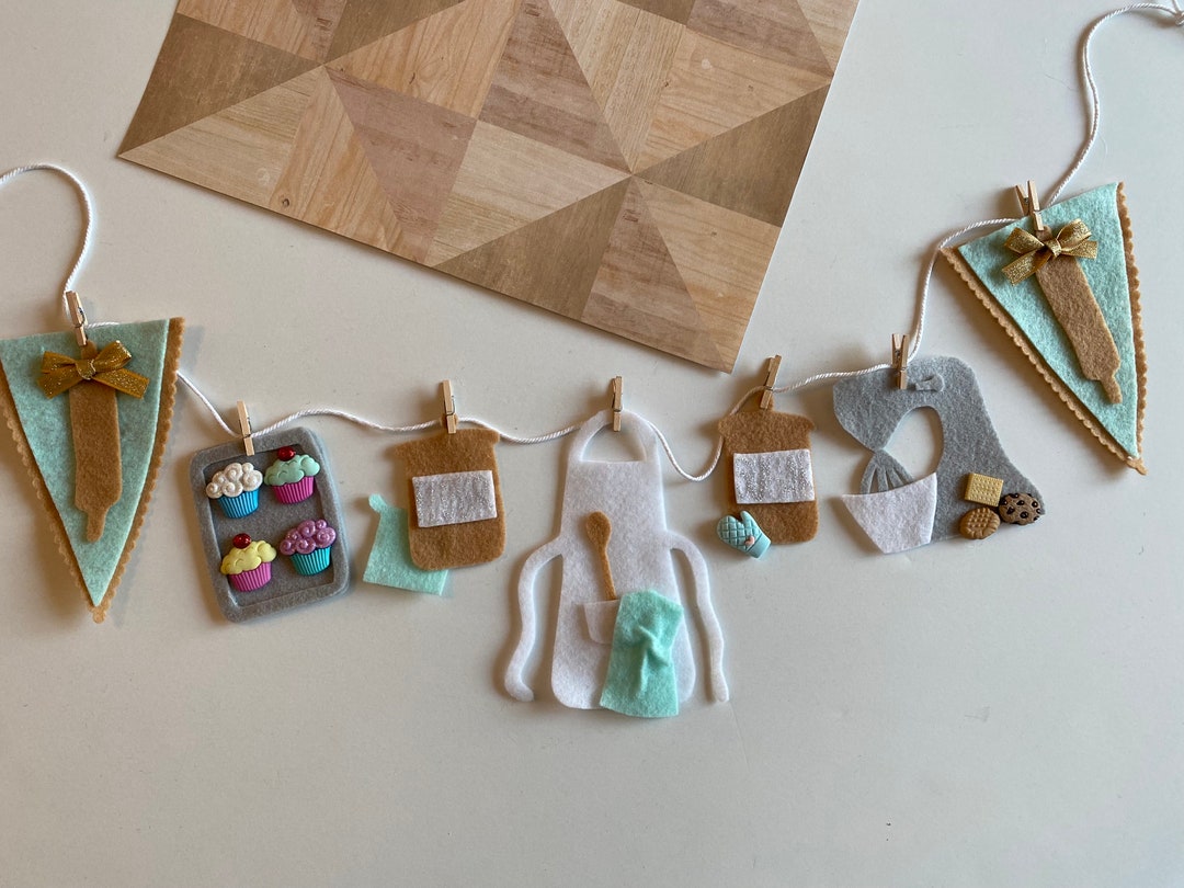 Baking Miniature Felt Banner, Apron Bunting, Cooking Wall Hanging ...
