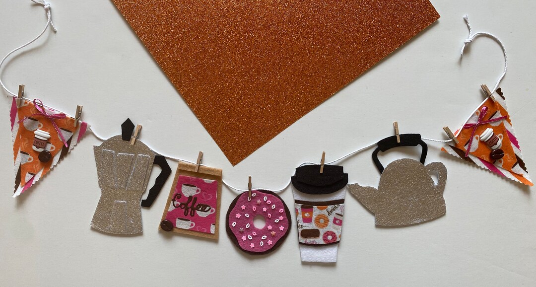 Coffee Lovers Banner, Miniature Felt Garland, Coffee Bean Bunting ...