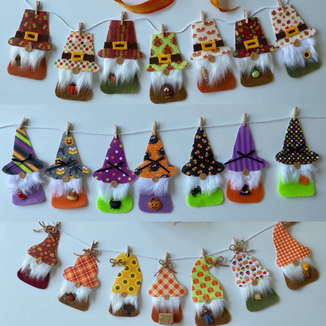 Set of 3 Fall Gnome Banners for September October November, Felt Autumn ...
