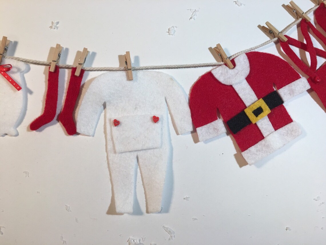Mr. & Mrs. Santa Claus Mini Felt Laundry Clothesline Christmas | Etsy