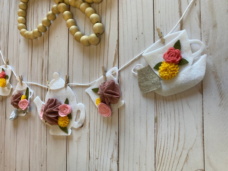 Tea Set Banner, Felt Flower Teapot Garland, With Sugar Bowl & Pitcher ...