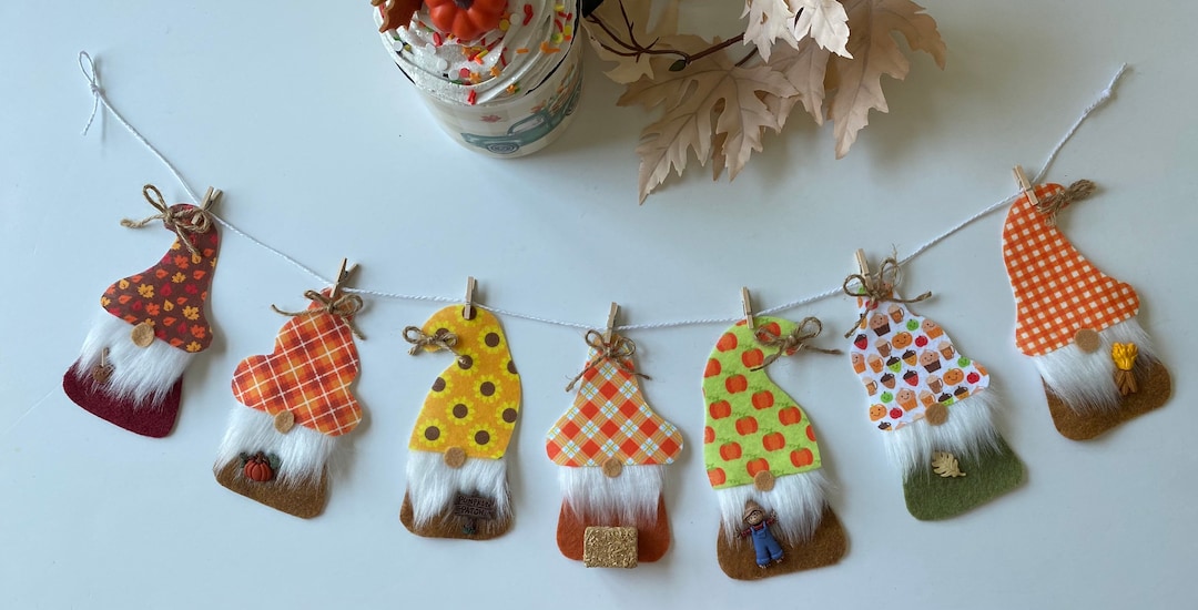 Fall Gnomes With Beards Felt Miniature Banner Garland Bunting Wall ...