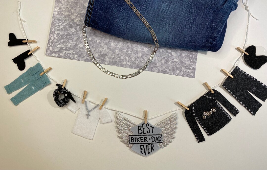 Biker Dad Motorcycle Man Miniature Felt Clothesline Banner Garland ...