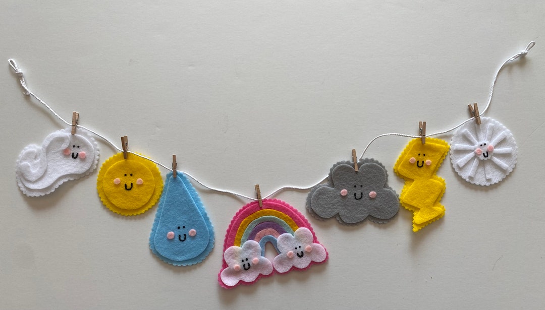 Happy Weather Felt Banner, Rainbow Garland, Cloud Bunting, Lightning ...