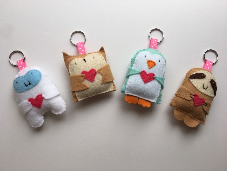 Felt Valentines Day Keychains Sloth Keychain Penguin - Etsy