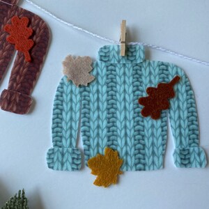 Fall Felt Faux Knitted Sweater Banner With Leaves Autumn Miniature ...