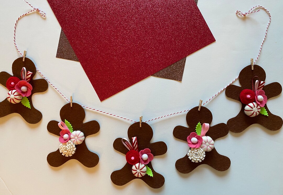 Gingerbread Man Cookie Banner, Christmas Felt Flower Garland Bunting ...