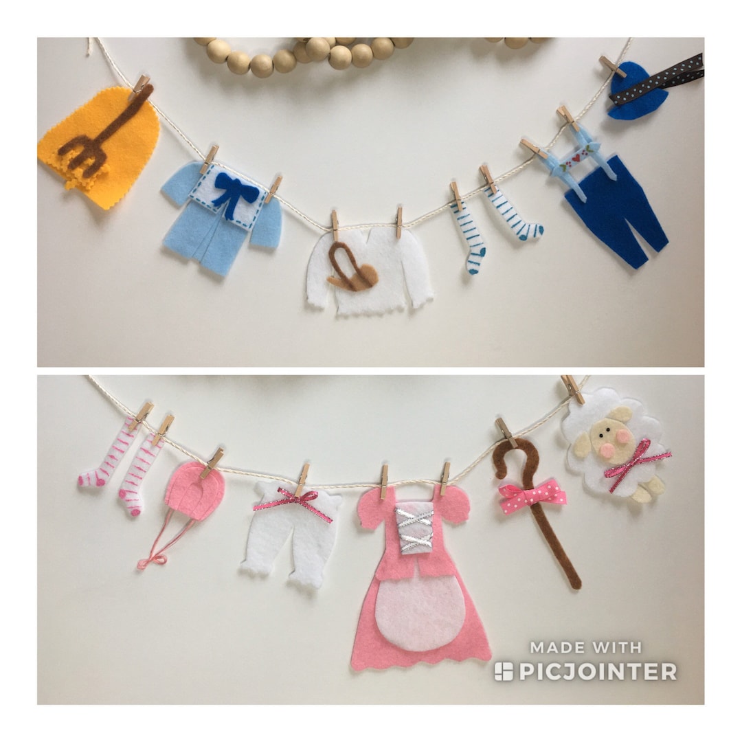 Little Bo Beep and Little Boy Blue Felt Miniature Clothesline Set of 2 ...