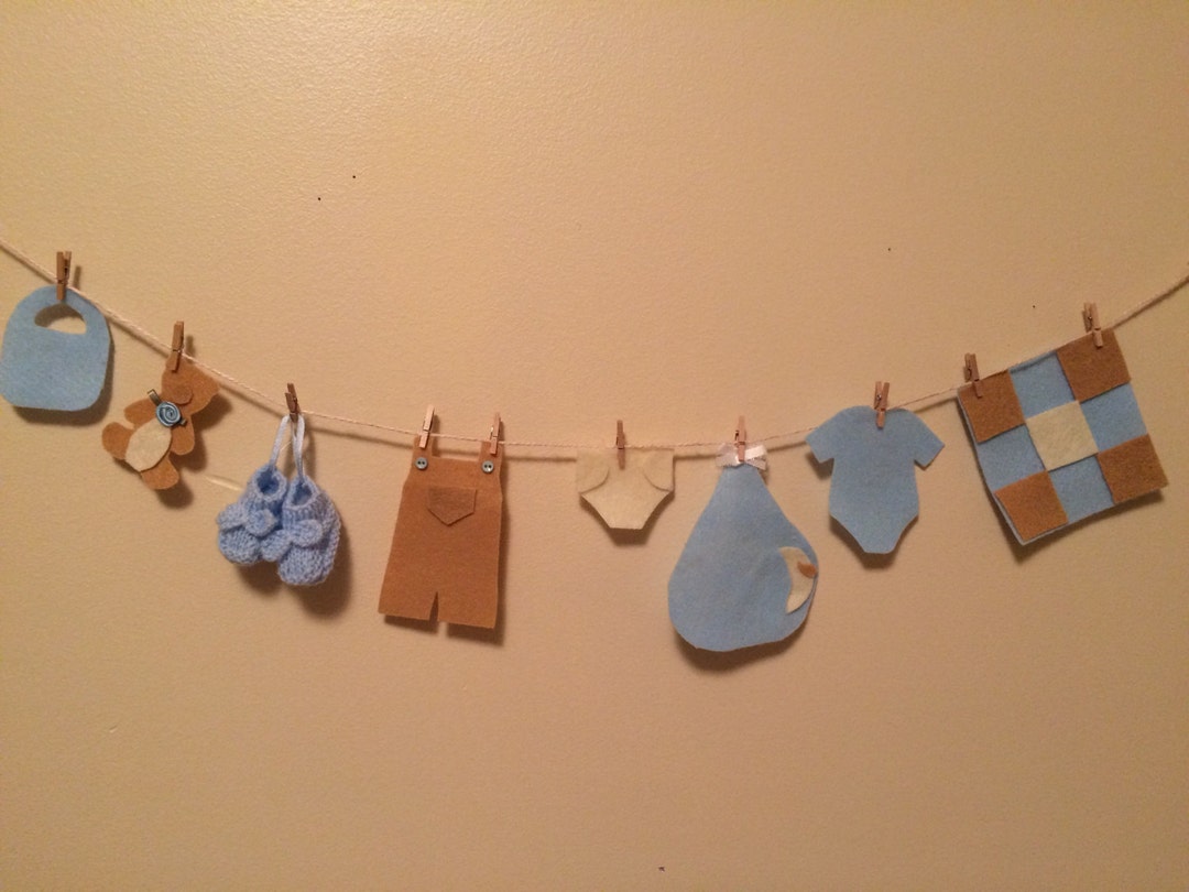 Baby Boy Felt Miniature Clothesline Laundry Line Bunting Banner for ...
