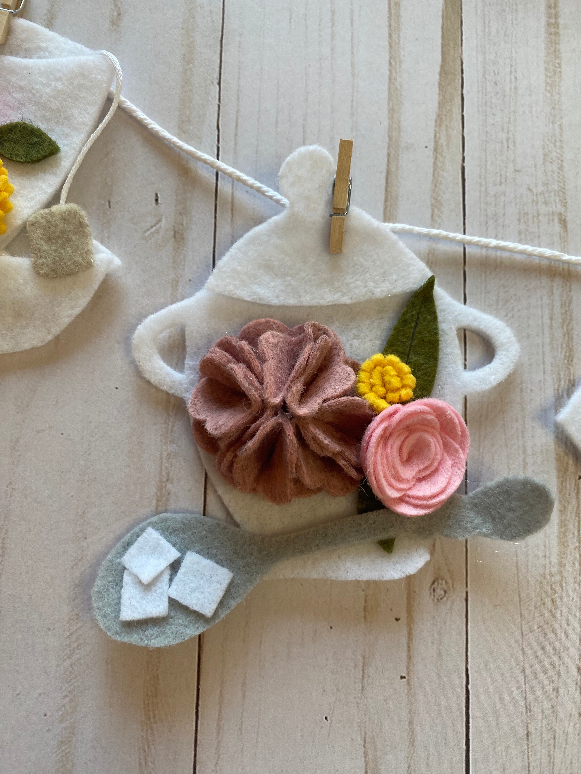 Tea Set Banner, Felt Flower Teapot Garland, With Sugar Bowl & Pitcher ...