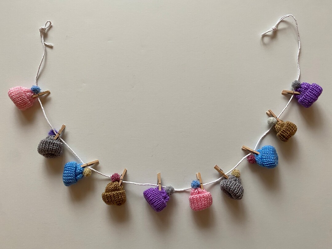 Miniature Winter Hat Banner January Garland Snowy Hats With Pom Poms ...