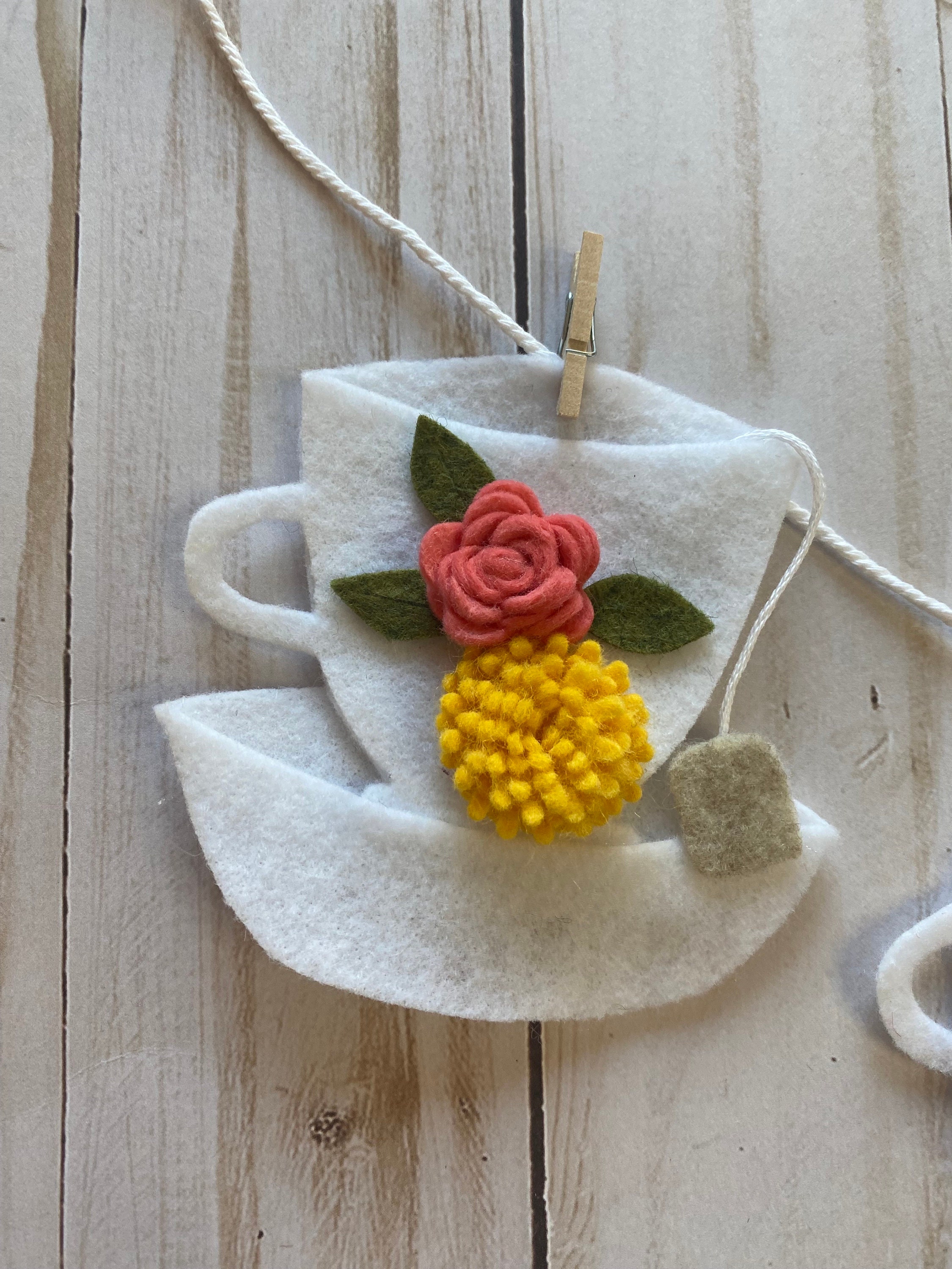 Tea Set Banner, Felt Flower Teapot Garland, With Sugar Bowl & Pitcher ...