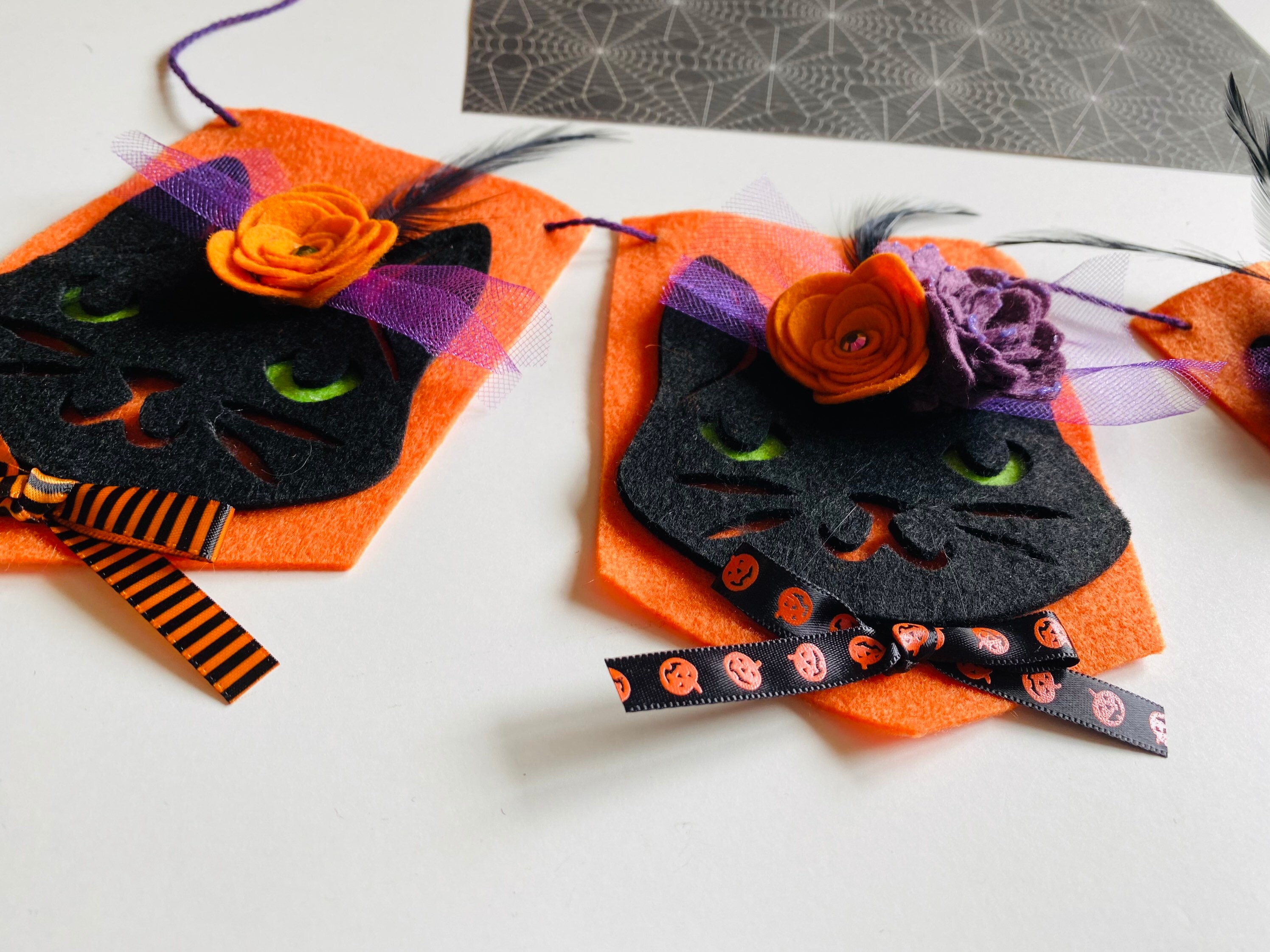 Halloween Cat Flag Pennant Banner With Felt Flowers Garland Bunting ...
