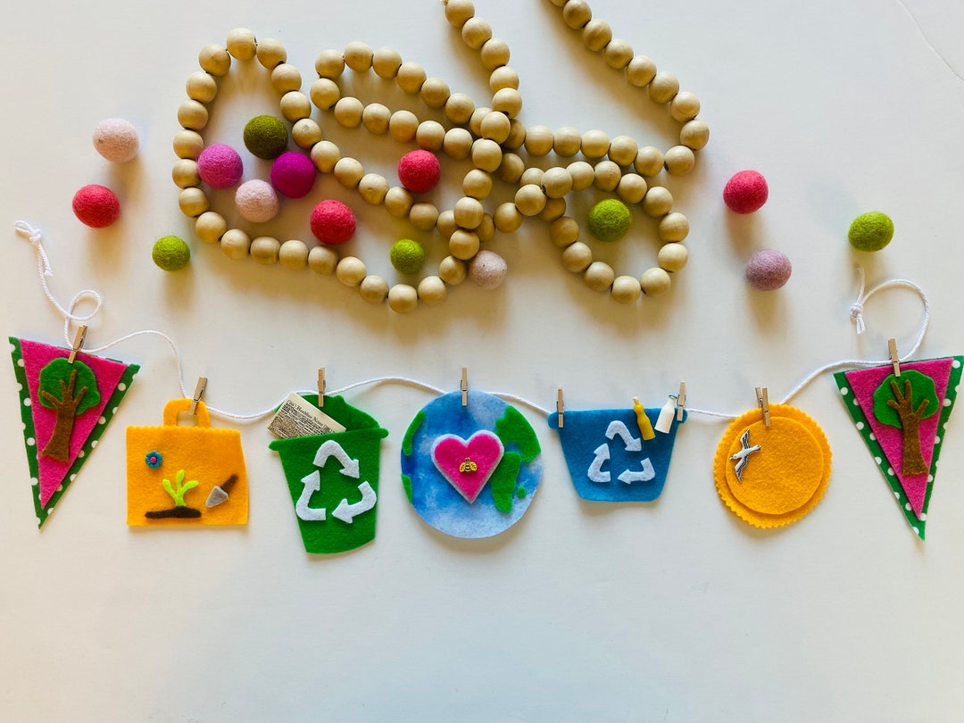 Earth Day Miniature Felt Banner, Earth-friendly Garland, Bunting, Wall ...