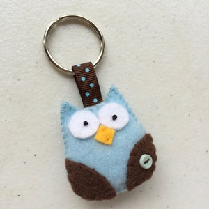 Owl Felt Blue & Brown Keychain - Etsy