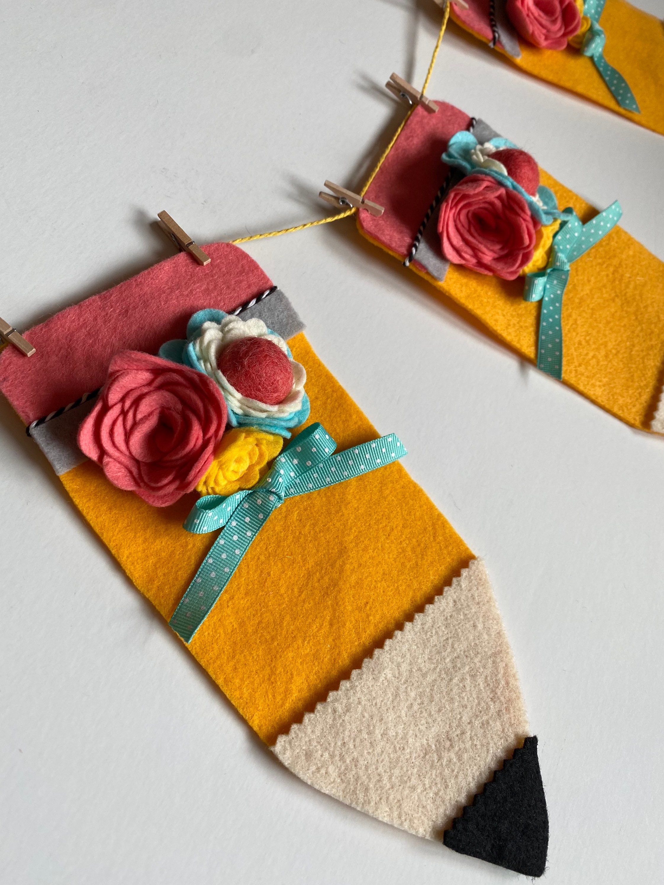Pencil Flag Pennant Banner School Bunting Felt Flower Garland Teacher ...