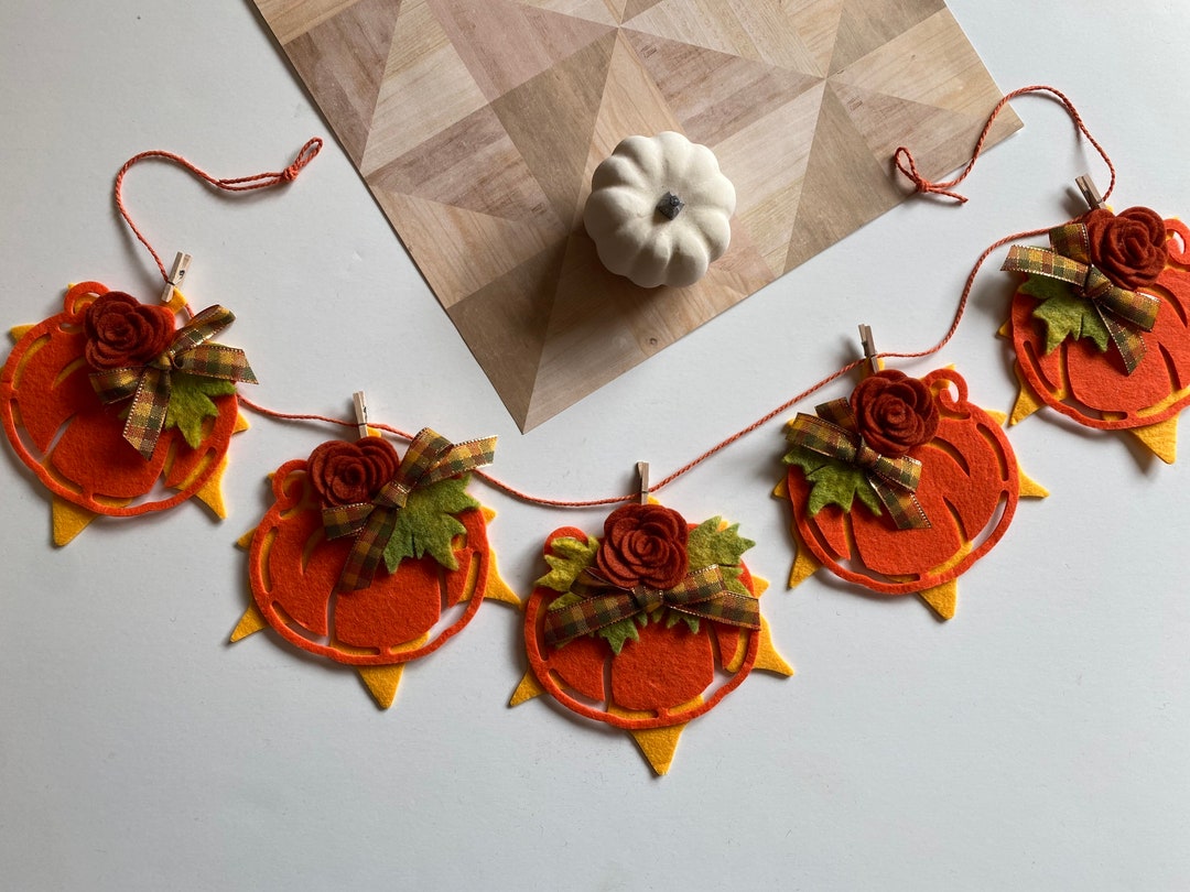Fall Banner Pumpkin and Leaf Bunting Autumn Garland Felt Flowers and ...