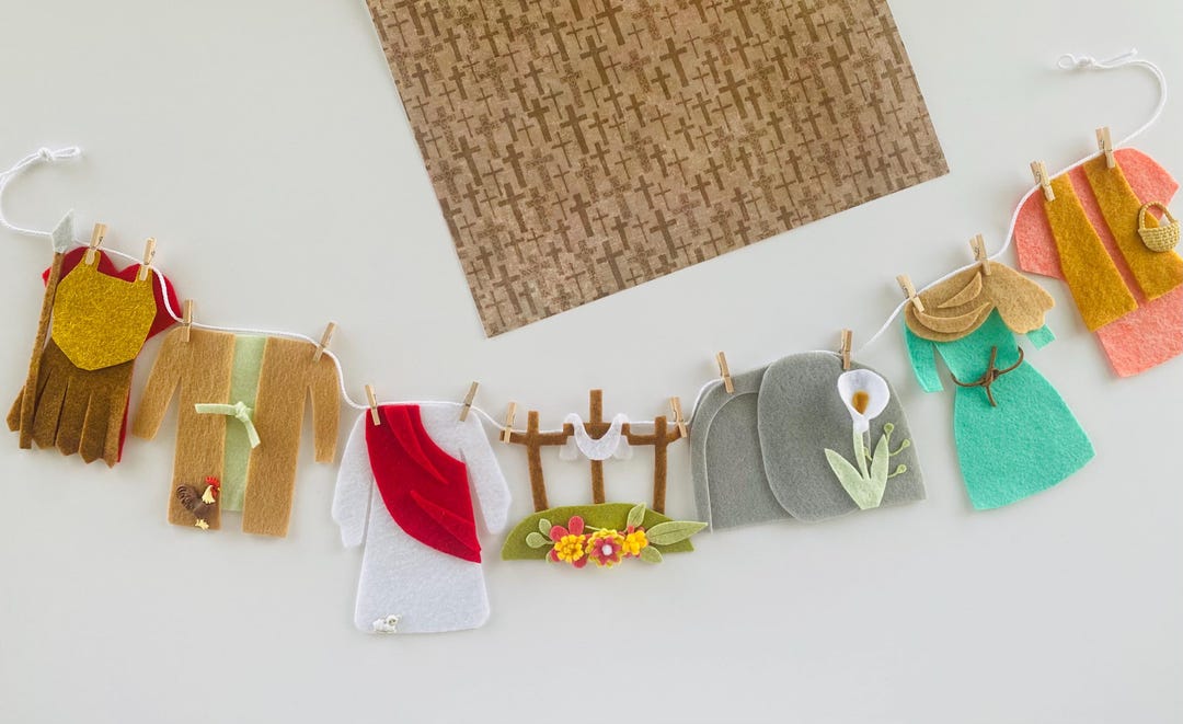 The Easter Story Nativity Clothesline Banner Miniature Felt Garland ...
