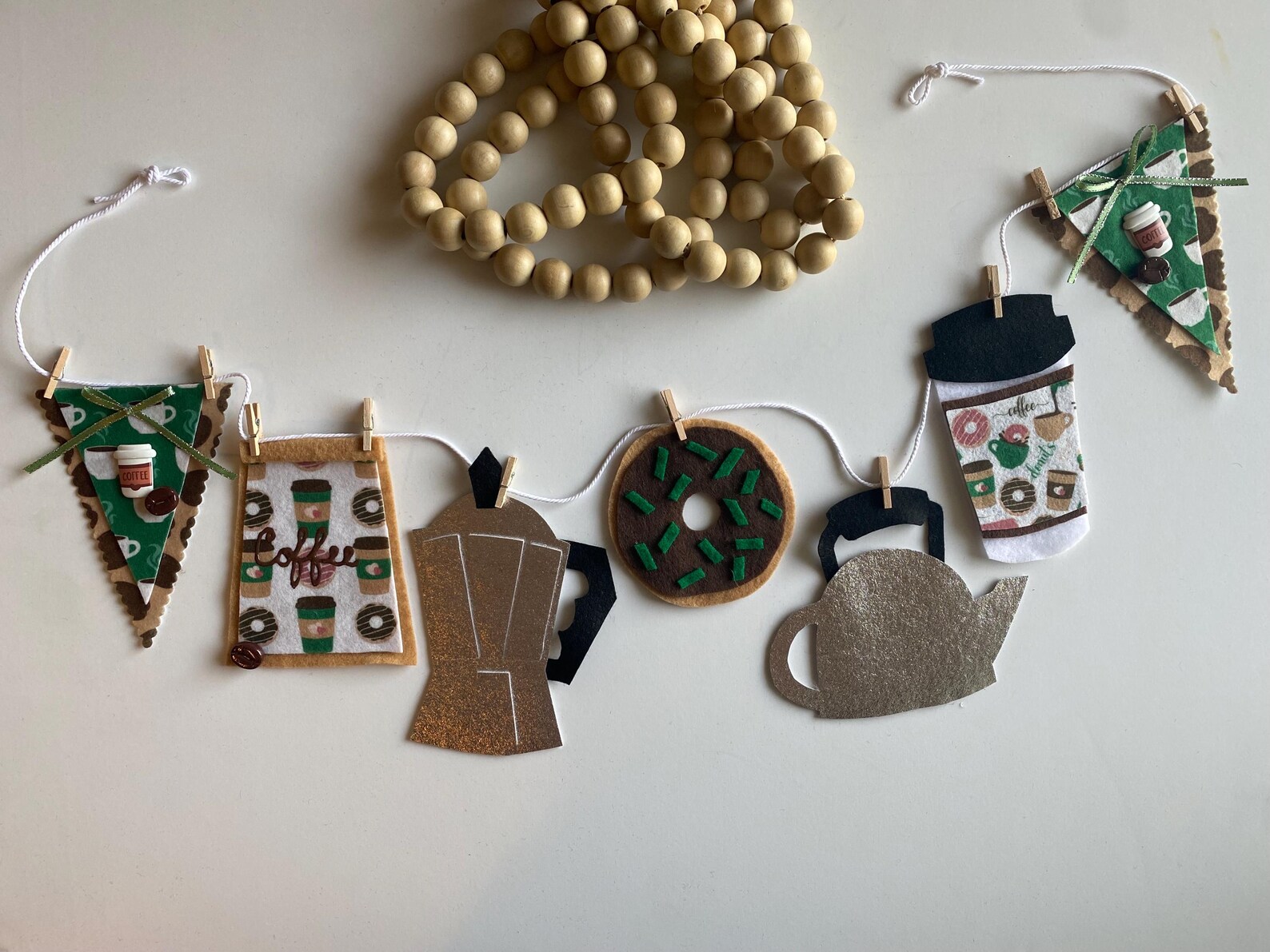 Coffee Lovers Banner, Miniature Felt Garland, Coffee Bean Bunting ...