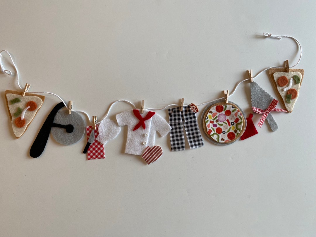 Pizzeria Banner Pizza Chef Garland Restaurant Bunting Felt Wall Hanging ...