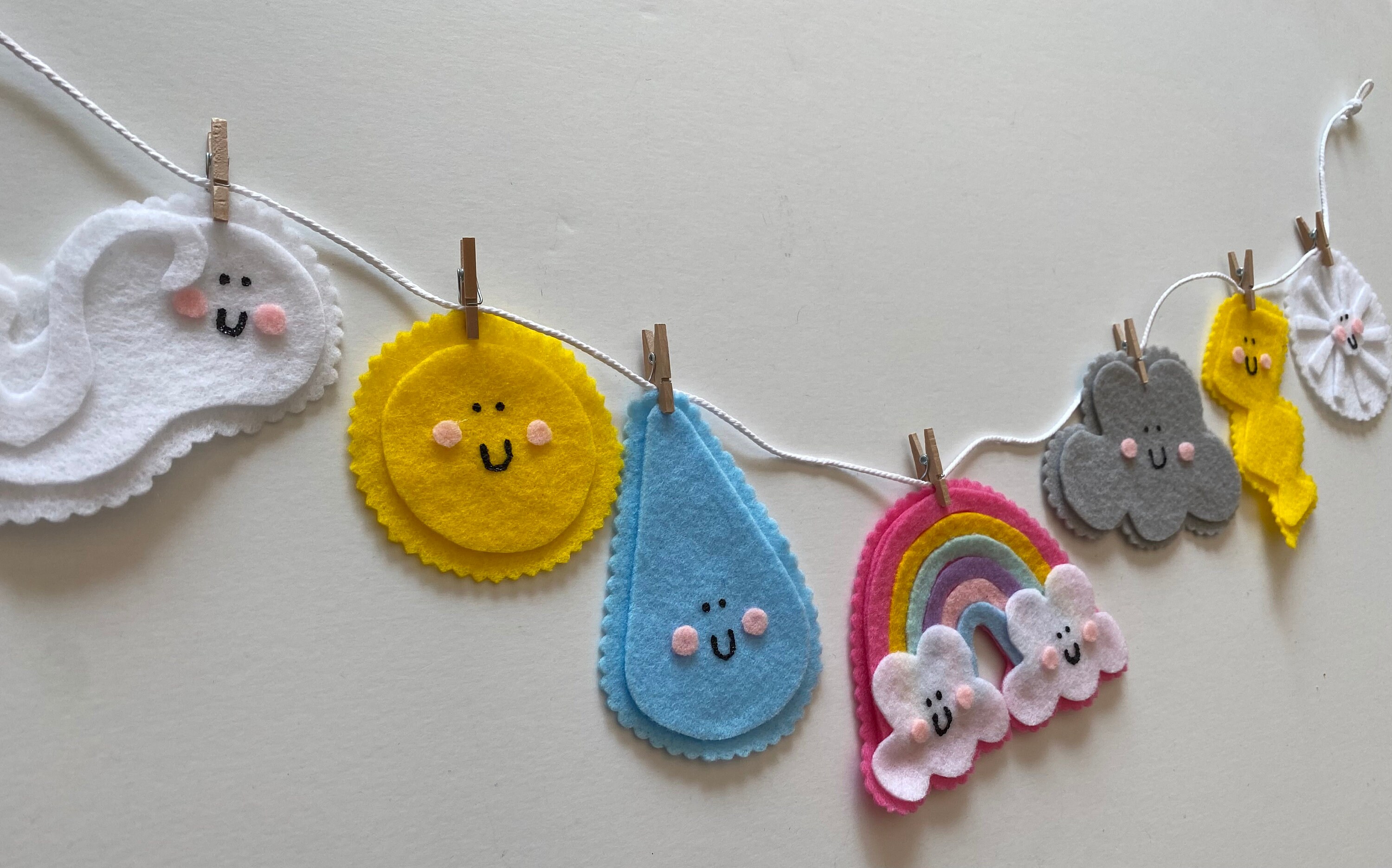 Happy Weather Felt Banner, Rainbow Garland, Cloud Bunting, Lightning ...