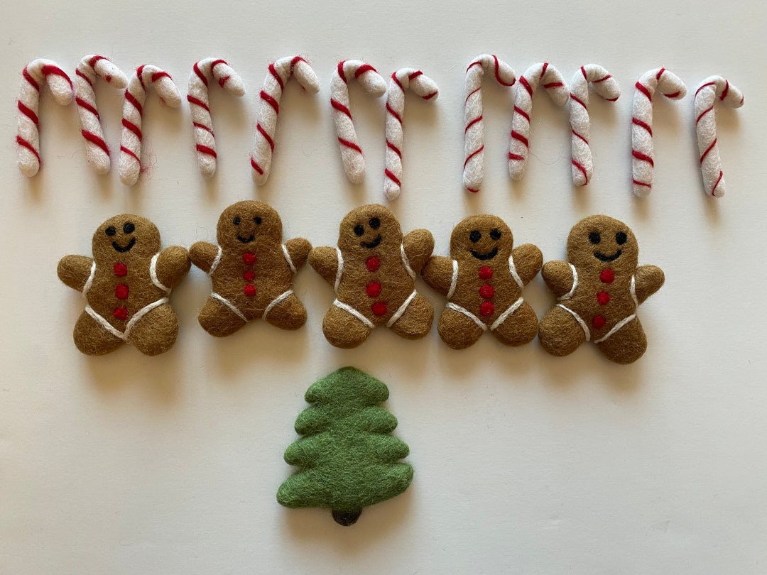 Wool Gingerbread Shapes, Wool Candy Cane Bowl Fillers, Wool Tree Shape ...