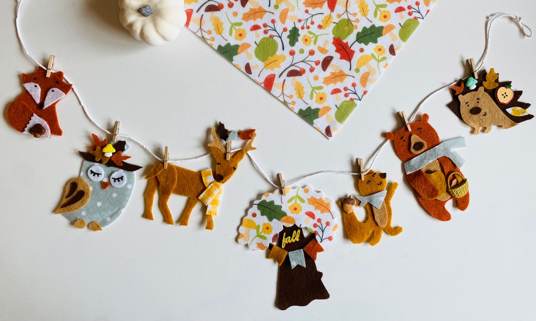 Woodland Animals Banner Autumn Forest Garland Fall Bunting Wall Hanging ...