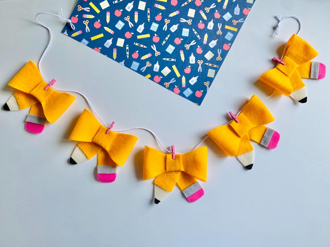Pencil Bow Banner, Back to School Garland, Teacher Bunting, Classroom ...