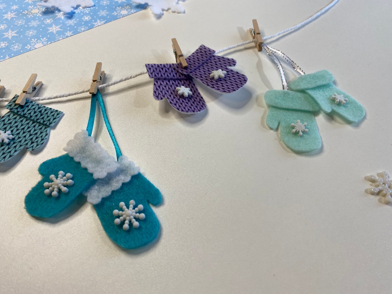 Winter Mittens Miniature Felt Clothesline Banner Garland Bunting Wall ...