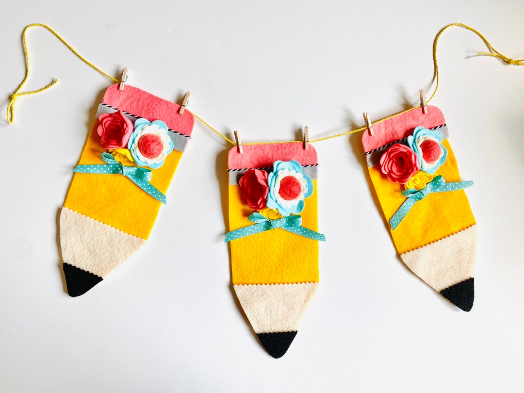 Pencil Flag Pennant Banner School Bunting Felt Flower Garland Teacher ...