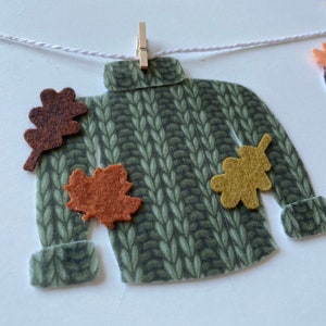 Fall Felt Faux Knitted Sweater Banner With Leaves Autumn Miniature ...